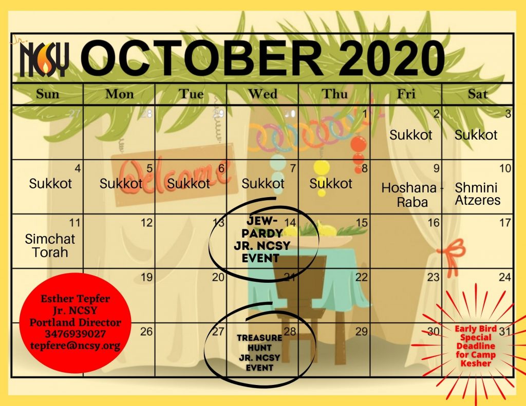 Jr. NCSY Calendar | Oregon NCSY